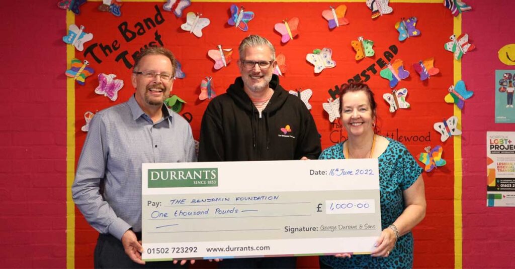 Durrants donates to Benjamin Foundation in Thetford - Durrants Estate ...